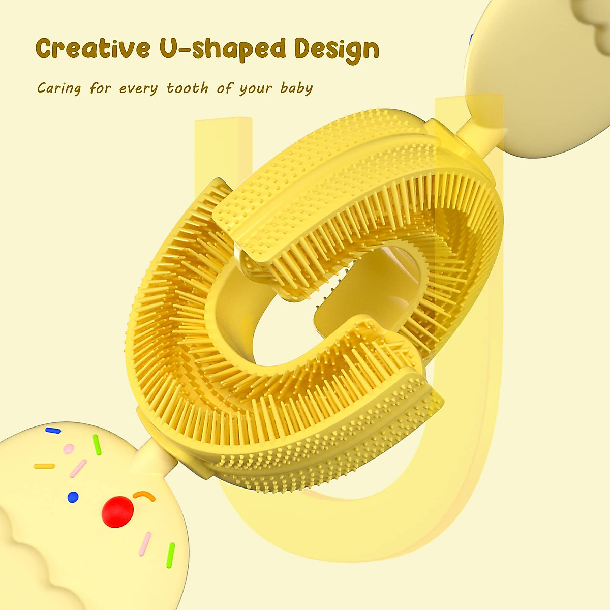 Kids U-Shaped Toothbrush，Soft Silicone Toothbrush Head, Manual Training Tooth Brush, 360° Oral Teeth Cleaning Design for Toddlers and Children Age 6-12,Yellow