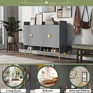 Bituman Freestanding Wood Shoe Storage Cabinet, 11-Tier Modern Narrow Shoe Organizer Rack with Adjustable Shelves Shoe Closet for Entryway, Hallway, Bedroom, Living Room, Gray