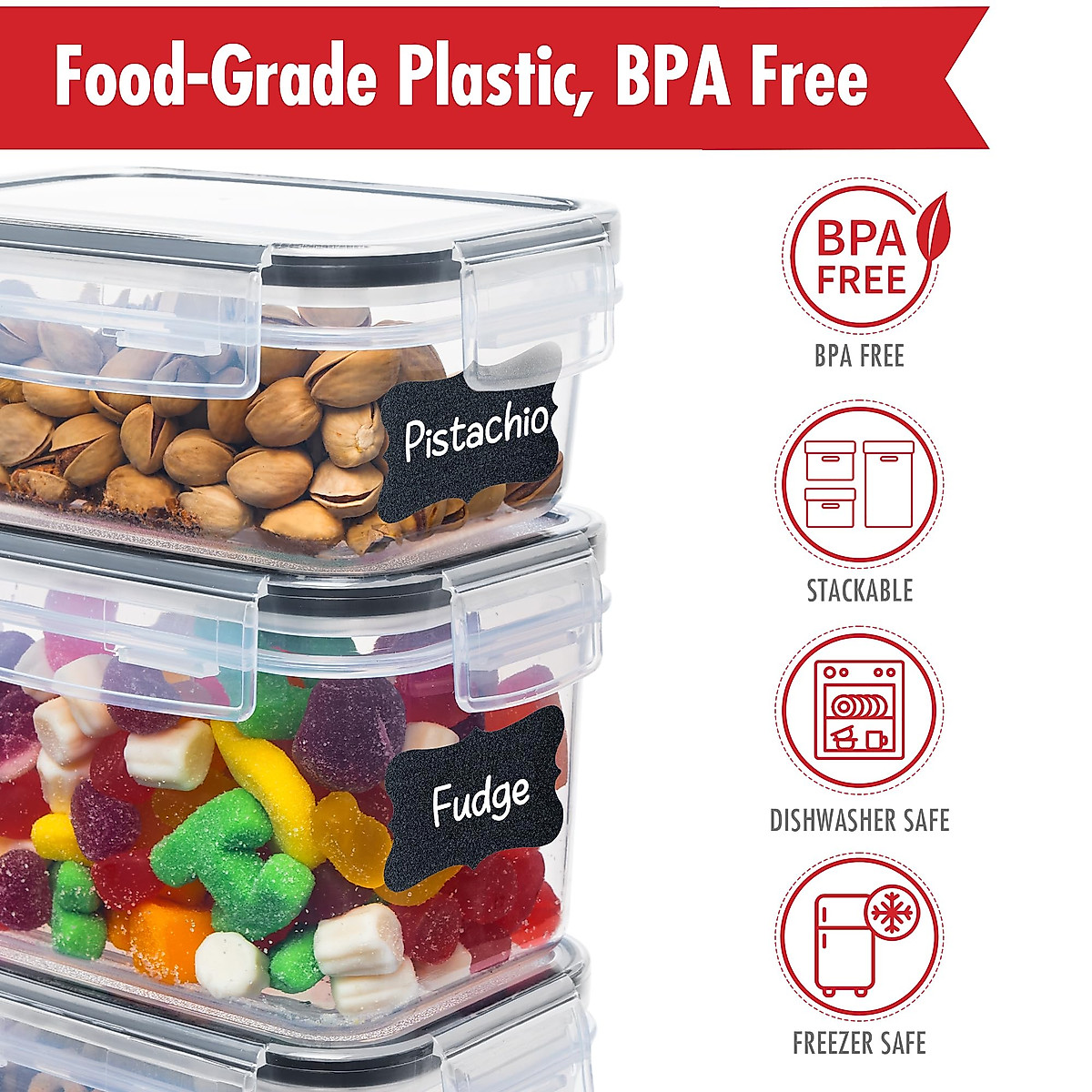 Lifetime Home 30 PACK Airtight Food Storage Containers Set with Lids for Kitchen & Pantry Organization - BPA-Free for Cereal, Pasta, Rice, Vegetables, Fruits & Flour - Markers and Labels Included