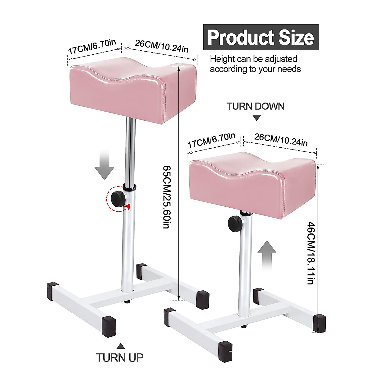 Kalolary Pedicure Foot Rest, Adjustable Height Pedicure Stool Manicure Nail Equipment for Nail Technician Salon Spa (Pink)