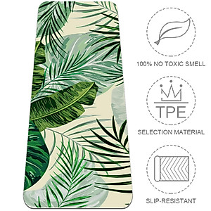 Unicey Green Tropical Leaves Decorative Background Yoga Mat Thick Non Slip Yoga Mats for Women&Girls Exercise Mat Soft Pilates Mats,(72x24 in, 1/4-Inch Thick)