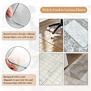 [Tempered Glass] 36" x 46" Glass Chair Mat, Heavy Duty Hard Tempered Glass Mat with Round Corner and Polished Edge, Transparent Glass Office Chair Mat for Office and Home Hard Floor or Carpeted