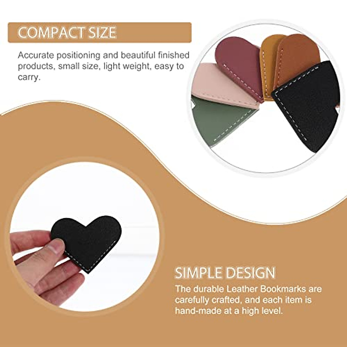 Tofficu Leather Heart Bookmark 6Pcs Handmade Heart Page Corner Decorative Reading Book Marker for Bookworm Book Lover Gifts