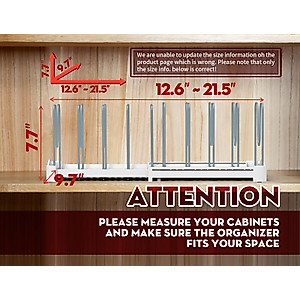 EVERIE Adjustable Bakeware Organizer Pot Lid Holder Rack for Pots, Cake Molds, Cutting Boards, Mats, Cookware, GS02SS