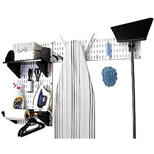 Wall Control Laundry Room Organizer Wall Mounted Laundry Room Storage and Organization Standard Kit White Wall Panels and Black Accessories