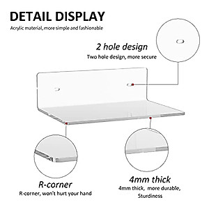 Sezanrpt 9 Inch Clear Wall Shelf, Acrylic Small Floating Shelf for Wall, Home Wall Display Ledges for Storage, Room Décor, Space Saving, Items Organizer, 2 Pack