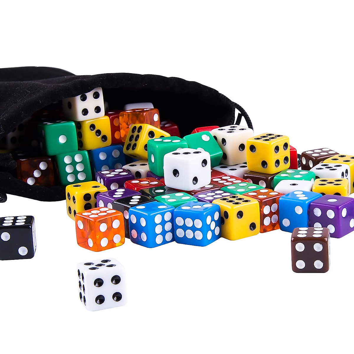AUSTOR 100 Pieces 12mm Dices 6 Sided Game Dice Set Square Corner Dice with a Drawstring Pouch