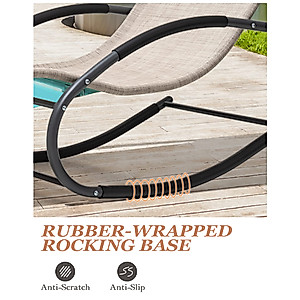 Crestlive Products Patio Rocking Chair Curved Rocker Chaise Lounge Chair with Pillow for Beach Yard Pool Outdoor Indoor, Gray Steel Frame (Beige)