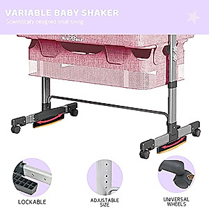 Napfox Baby Bassinet, Bedside Sleeper,Foldable Baby Bed to Bed, Adjustable Portable Bed for Infant/Baby/Newborn,with Mosquito Nets, Large Storage Bag, Comfortable Mattresses, Lockable Wheels (Pink)