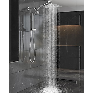 Veken 10'' All Metal Shower Head with Handheld Spray Combo, High Pressure Square Shower Heads with Wand & Extension Arm, Rain Shower Head with Power Wash, Wide Adjustable Rainfall Showerhead Chrome