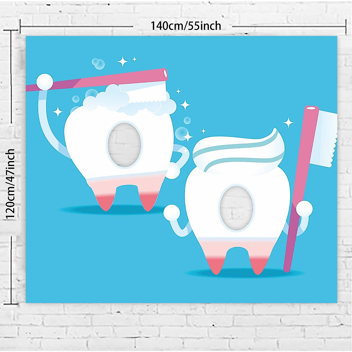 Baby Tooth Banner Pretend Play Party Backdrop Large Teeth Face Dentist Theme Decor Decorations for 1st Tooth Celebration Party Baby Boys Girls Dental Graduation 1st Birthday Party Baby Shower