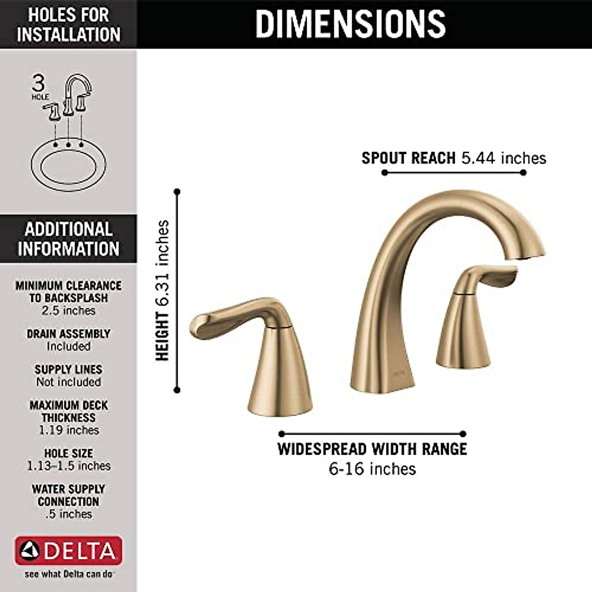 Delta Faucet Arvo Widespread Bathroom Faucet 3 Hole, Gold Bathroom Faucet, Bathroom Sink Faucet, Drain Assembly Included, Champagne Bronze 35840LF-CZ