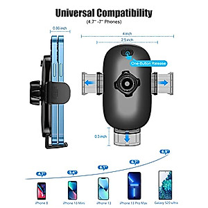 Ruiwwo Phone Mount for Car, Hands Free Cell Phone Holder Car, [Upgraded Vent Clip] Universal Air Vent Car Phone Holder Mount Compatible with iPhone 14 Pro Max/13 Pro/12/11, Samsung Galaxy S20/Note 10