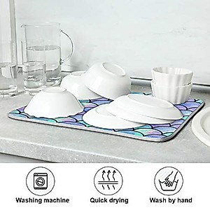 Ocean Mermaid Scales Dish Drying Mat 24"x18" Absorbent Machine Washable Hanging Fast Dry Pad Dish Protective Mat for Kitchen Countertop Heat Resistant Dinner Table Mat