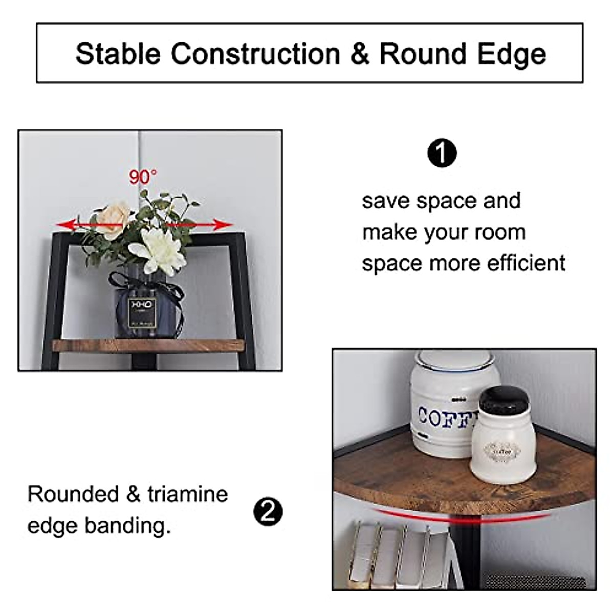 OIAHOMY Corner Shelf 70 Inch Tall Bookcase 5- Tier Industrial Corner Bookshelf Corner Ladder Shelf Small Bookshelf Rustic Plant Stand Rack Freestanding -Rustic Brown