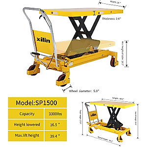 Xilin Scissor Hydraulic Lift Table Cart 3300LBS Capacity 39.4''Lifting Height and 330lb Push Cart Dolly Foldable Platform Truck with Mute Wheel