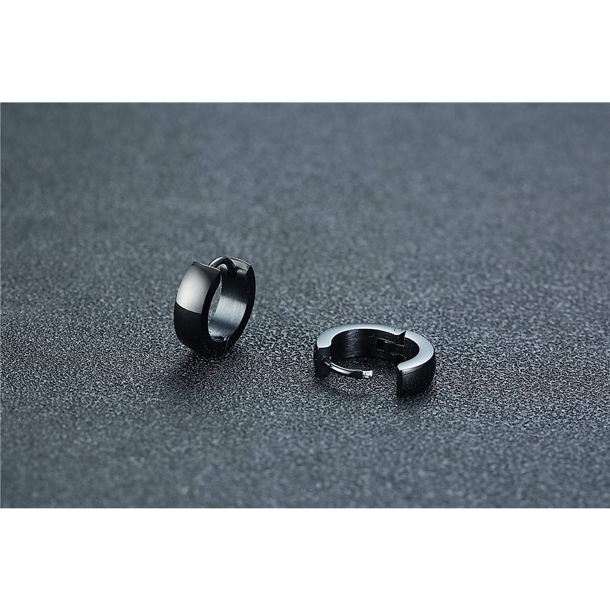 HIJONES Men's Women's Stainless Steel Small Hoop Huggie Hinged Earrings Ear Stud Piercings Black
