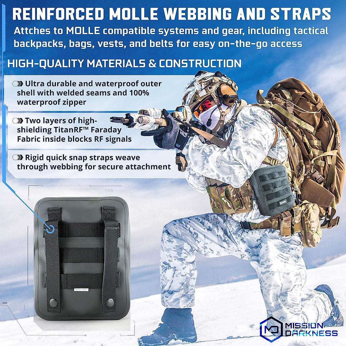 Mission Darkness Dry Shield MOLLE Faraday Pouch (2nd Gen) // Waterproof & Submergible Dry Bag + RF Shielding Liner. Signal Blocking, Anti-tracking, EMP Shield, Data Privacy, Electronic Device Security