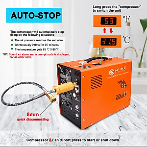 Spritech VE3 PCP Air Compressor,Auto-Stop 4500Psi/30Mpa Oil/Water-Free Air Gun and Paintball Tank Pump with Water/Oil Separator,Built-in Power Adapter(110V AC or 12V Car Battery)
