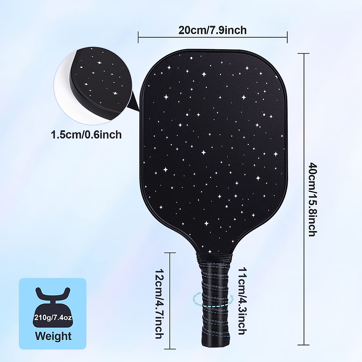 Pickleball Rackets Set of 2 with Fiberglass Face, Honeycomb Core Pickle Ball Paddle Set, Graphite Pickleball Paddles with Storage Bag