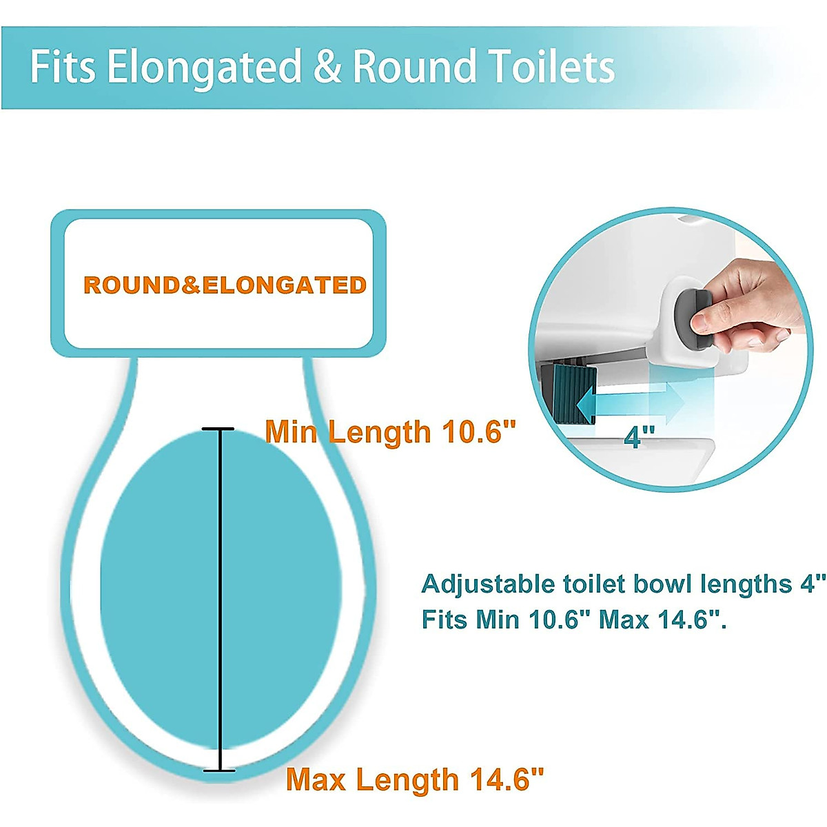 Lock Raised Toilet Seat with Handles, 5 Inch Toilet Seat Riser Heavy Duty with Adjustable Arms and Legs Fits Most Toilets, Elevated Toilet Seat 300 LBS(Regular, Grey+White）