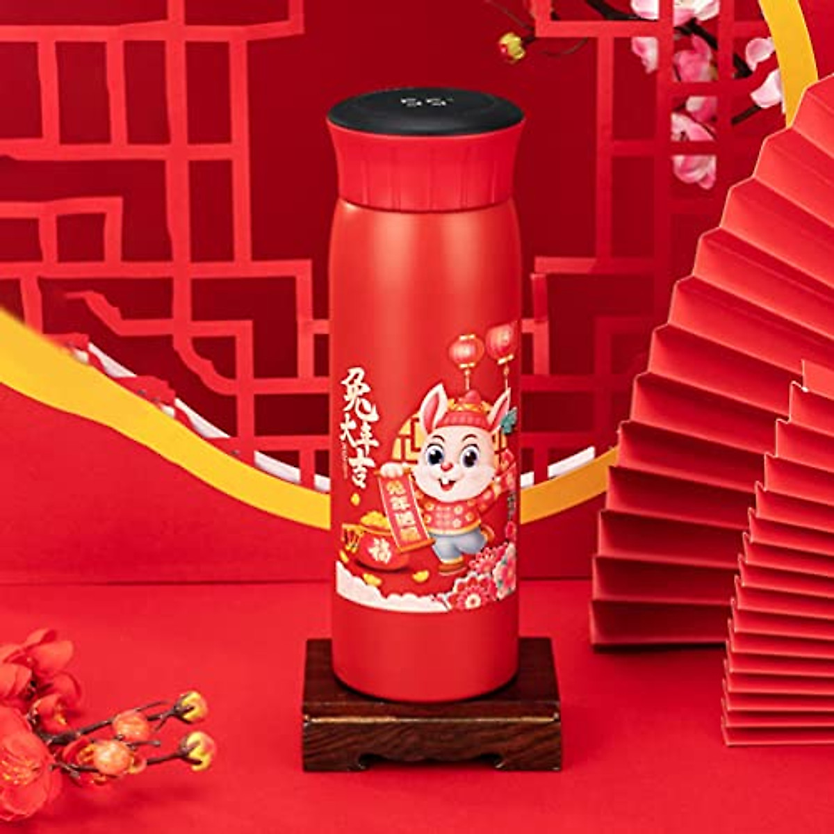 NOLITOY Insulated Water Cup 2 Pcs Stainless Steel Water Bottle Vacuum Insulated Water Bottle Cartoon Rabbit Travel Coffee Mug Thermal Tumbler for 2023 New Year Gift Red