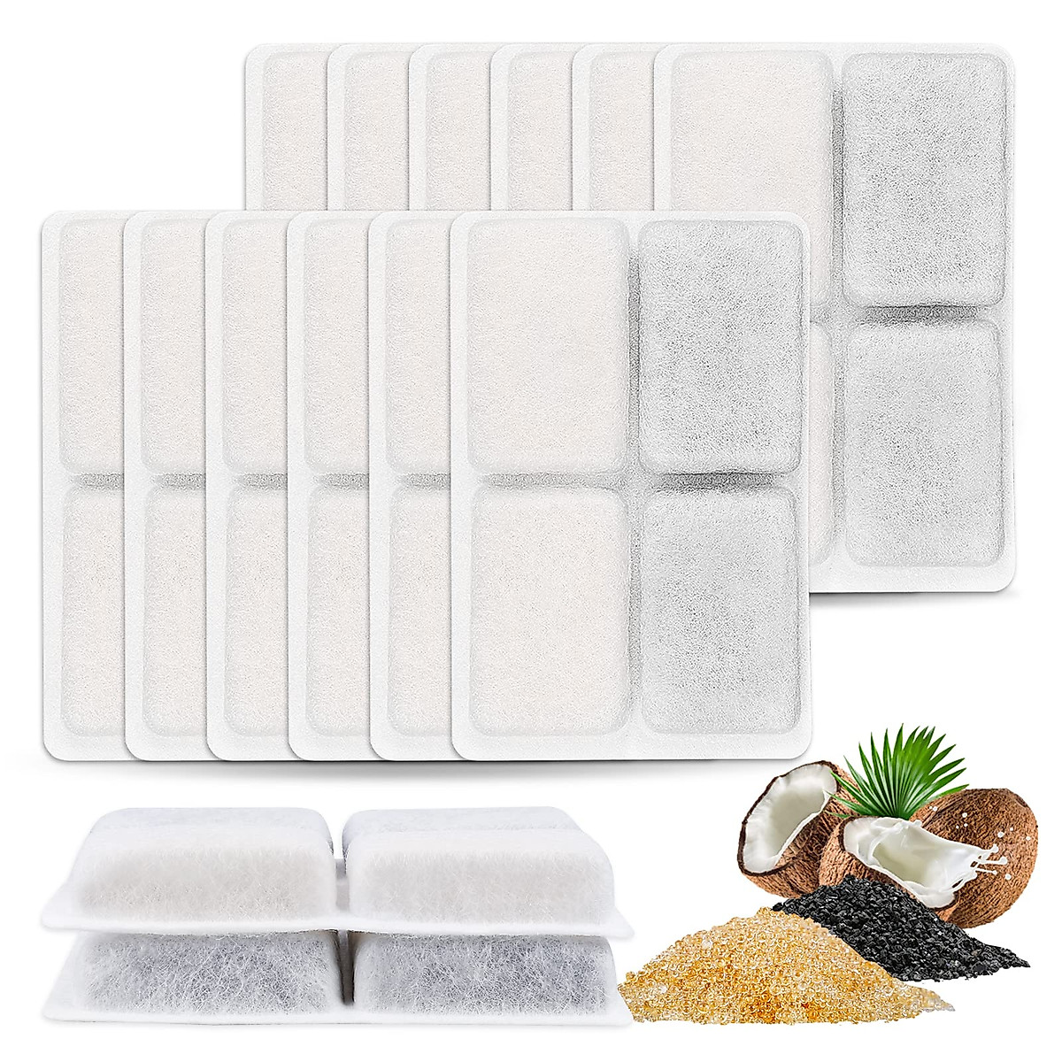 MyfatBOSS Cat Water Fountain Filter, 12 Pack Pet Water Fountain Filter Replacement with Coconut Activated Carbon Filter Compatible with furrybaby 64oz/2L Cat Water Fountain