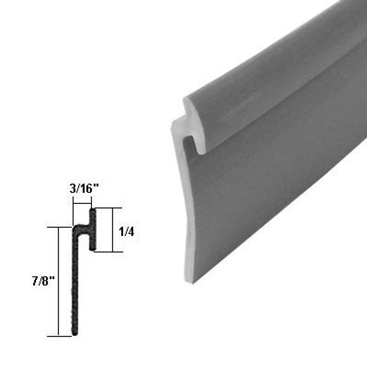Angled Gray Vinyl for Framed Shower Door Drip Rail - 7 ft Long