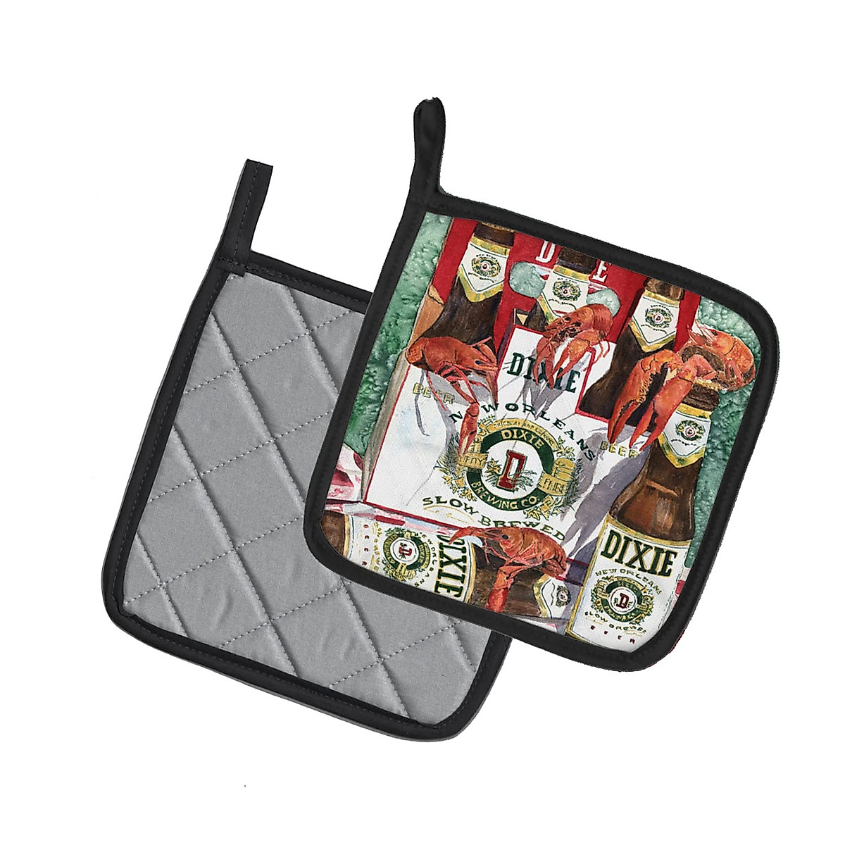 Caroline's Treasures 8541PTHD Dixie Beer and Crawfish New Orleans Pair of Pot Holders Kitchen Heat Resistant Pot Holders Sets Oven Hot Pads for Cooking Baking BBQ, 7 1/2 x 7 1/2