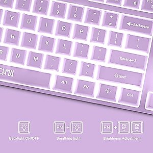Gaming Keyboard and Mouse Purple Keyboard with White Backlit,CHONCNHOW 87keys LED Keyboard and Mic 3600DPI Wired 19-Keys No Conflict for Windows/Mac/Games（PurpleI，lluminated Key）