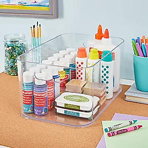 STORi Bliss 12"x 8" Open Compartment Clear Plastic Organizer | Rectangular Makeup and Vanity Storage Bin and Pantry Caddy with Pass-Through Handles | Round Corner Design | Made in USA