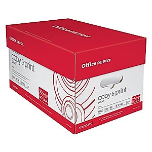 Office Depot White Copy Paper, 8 1/2in. x 11in., 20 Lb., 84 Brightness, Case Of 10 Reams