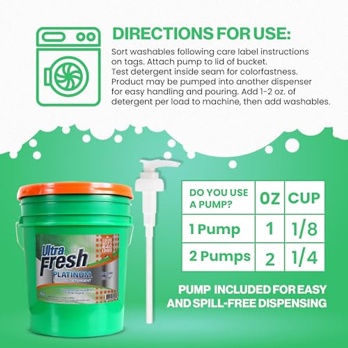 Ultra Fresh® 3X Platinum™ Laundry Detergent - Original Green™ - 5 Gallons - Deep Cleaning, Whitens & Brightens, Up to 640 Loads - Safe for HE Machines & Septic Systems, No Phosphates or Bleach