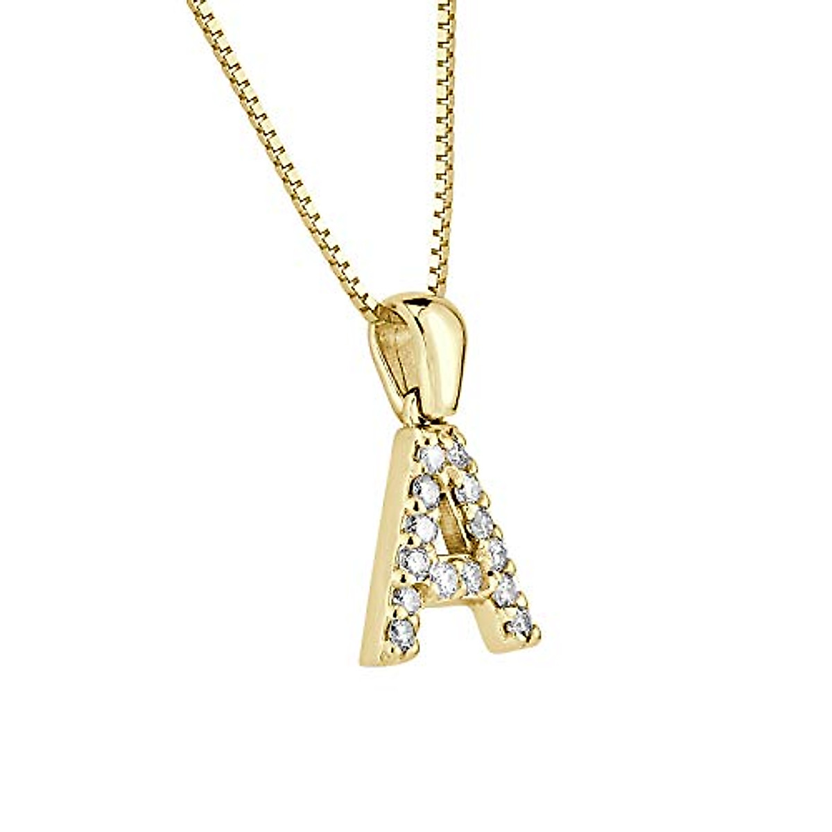 Diamond Wish 14k Yellow Gold Letter A Diamond Initial Pendant Necklace (1/10cttw) with 18-inch chain