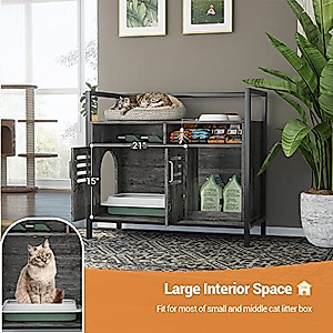 Homieasy Litter Box Enclosure, Cat Litter Box Furniture Hidden, Cat Washroom Cabinet with Lockable Louvered Door and Cat Scratch Pad, Black Oak