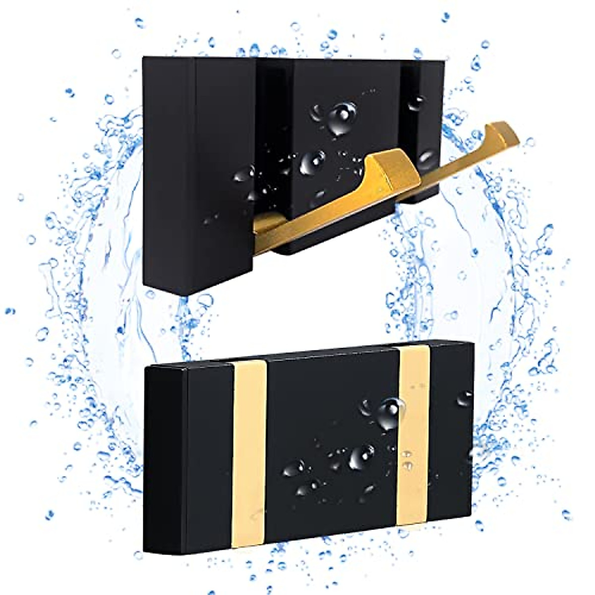 RAW DM -Single Pack-Waterproof Modern Coat Rack, Wall Hook, Hidden Coat Hook, Wall Hanger, Foldable Towel Rack, Door Coat Hanger -2 Black Gold Hooks