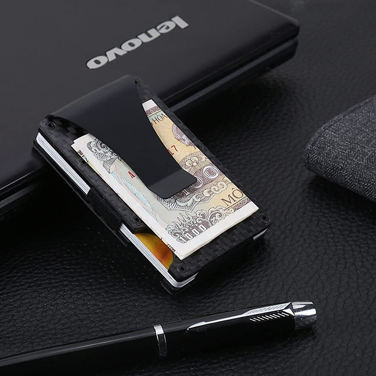HARONAR Metal Money Clip Wallet, Carbon Fiber Wallet, RFID Blocking Metal Card Holder for Men Slim Aluminum Holder Pocket Cash Credit Card Holder