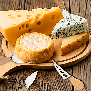 6 Pcs Cheese Knives Set, Cheese Knives with Cheese Slicer Cheese Cutter Cheese Fork, Stainless Steel Cheese Spreading Knife for Charcuterie Boards and Cutlery Gift Set(Oak Handle)