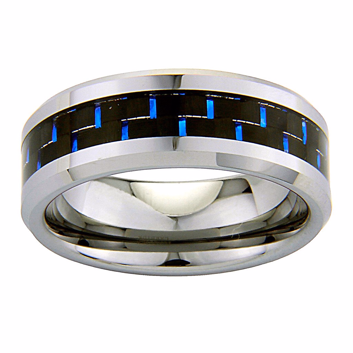 GoldenMine 8mm Blue Carbon Fiber Tungsten Carbide Comfort-Fit Wedding Band Ring (Size 5 to 15) - Size 11.5
