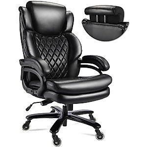 400lbs Big and Tall Office Chair Wide Spring Seat Executive Office Chair for Heavy People Adjustable Headrest Home Office Desk Chair with Heavy Duty Casters 360 Swivel High Back Computer Chair (BLACK)