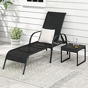 Giantex 2 Pack Patio Lounge Chair, Outdoor Chaise Lounge with 5 Adjustable Backrest, Sturdy Steel Frame, Sunbathing Recliner, Beach Chair, Tanning Chair for Outside, Yard, Balcony, Pool Chairs, Black