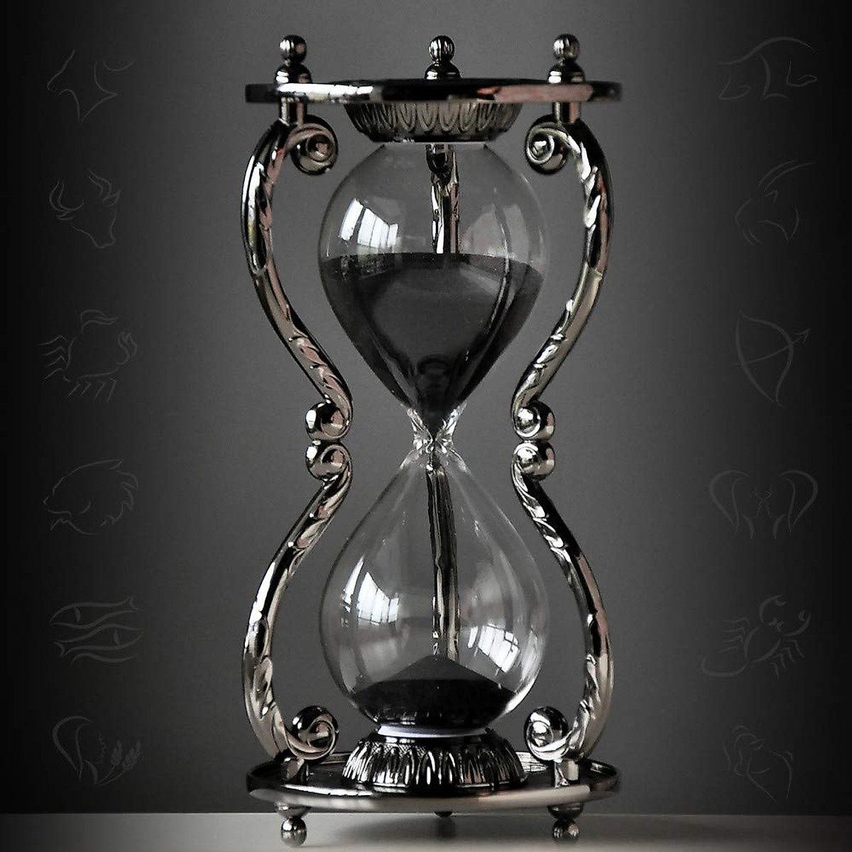 Black Antique Decorative Hourglass Sand Timer - 30 Minute, Unique Vintage 12 Constellations Metal Art Hour Glass for Office Desk Home Decor - Birthday Gift,Taurus