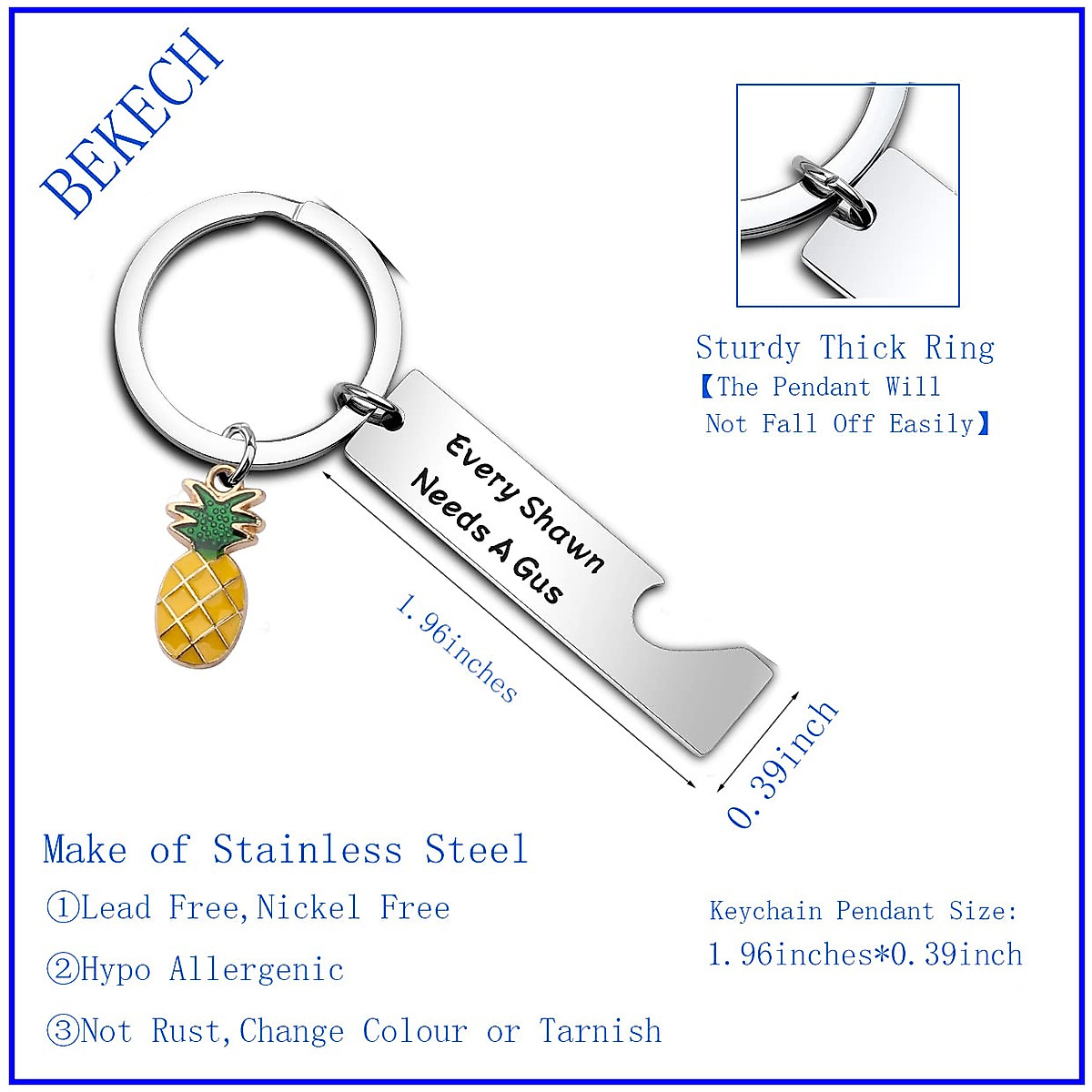 BEKECH Gus And Shawn Gift Every Gus Needs A Shawn Pineapple Charm Keychain Set for TV Serious Lover Psych Fan Best Friend Keychain (silver)