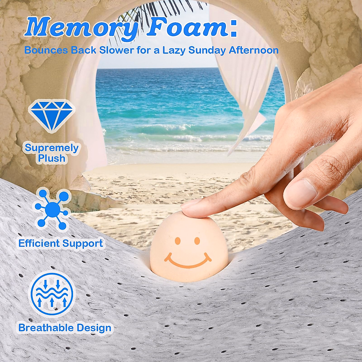 BedsPick Memory Foam Mattress Topper Twin 3 Inch, Foam Mattress Pad, Single Bed Toppers with Ventilation Holes