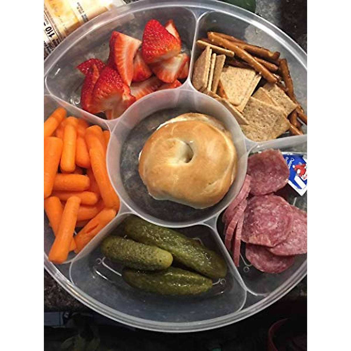 Zilpoo 2 Pack - Candy and Nut Serving Container, Appetizer Tray with Lid, 6 Compartment Round Plastic Food Storage Lunch Organizer, Divided Christmas Keto Snack Plate, Dish Platter w/Cover, 10-Inch