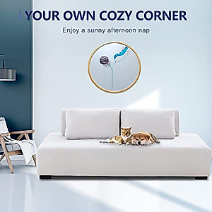 Lyromix 85'' Upholstered Sofa with Multi-Directional Modular Pillow, Loveseat for Living Room, Modern Couch for Bedroom, Cream