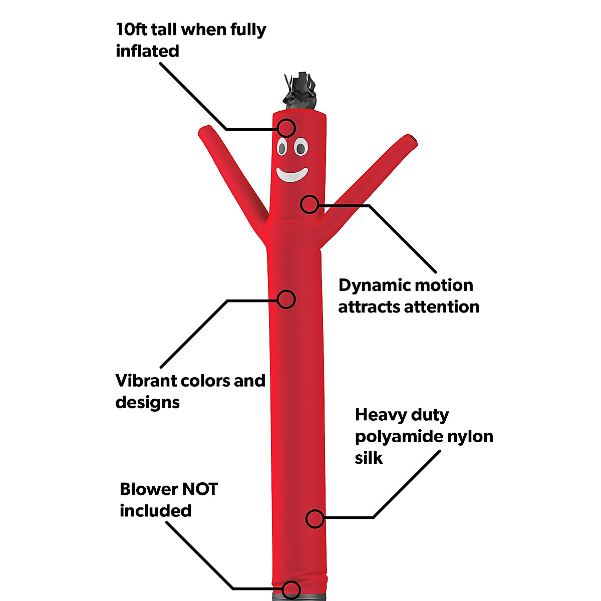 LookOurWay Air Dancers Inflatable Tube Man Attachment - 10 Feet Tall Wacky Waving Inflatable Dancing Tube Guy for Business Promotion (Blower Not Included) - Red
