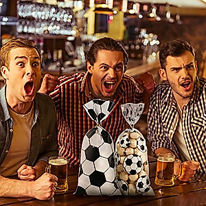 100 Pieces Soccer Ball Treat Bags 2 Designs Soccer Goodie Bags Football Cellophane Bags Party Favor Gift Bag with 100 Pieces Twist Ties for Kids Soccer Themed Birthday Supplies