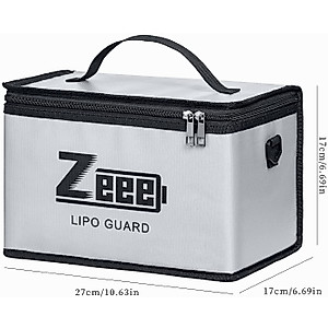 Zeee Lipo Safe Bag Battery Fireproof Bag Large Capacity Storage Guard Battery Safe Pouch for Storage Charging - 10 Cell Adjustable Battery Safe Bag(10.6x6.7x6.7in)