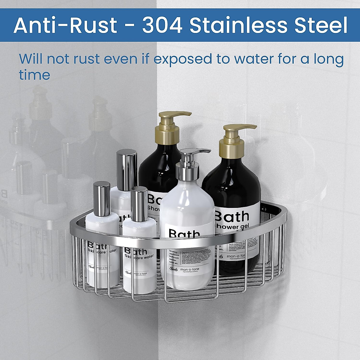 TENOVEL Shower Basket Brushed Stainless Shower Corner Shelf,Shower Caddy Stainless Steel Rustproof,Soap Caddy Shower Organizer Wall Mounted Basket(Includes Screws)